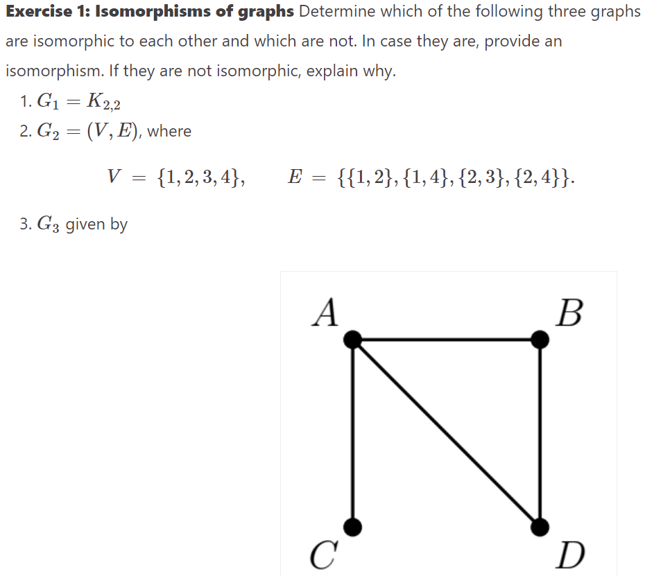 Solved Exercise 1: Isomorphisms of graphs Determine which of | Chegg.com