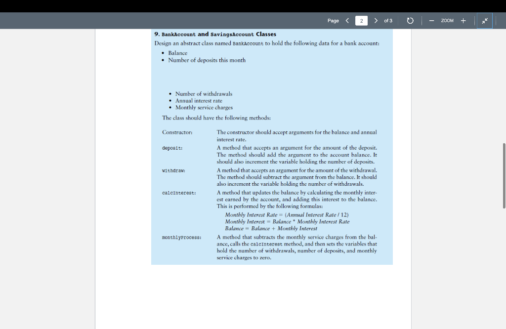 Solved 9 Bankaccount And Savingsaccount Classes Design An 