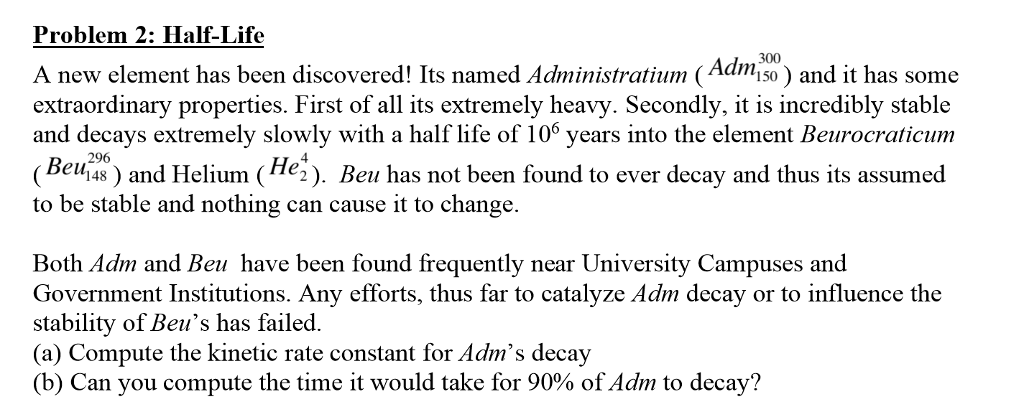 Solved Problem 2: Half-Life 300 Adm A new element has been | Chegg.com