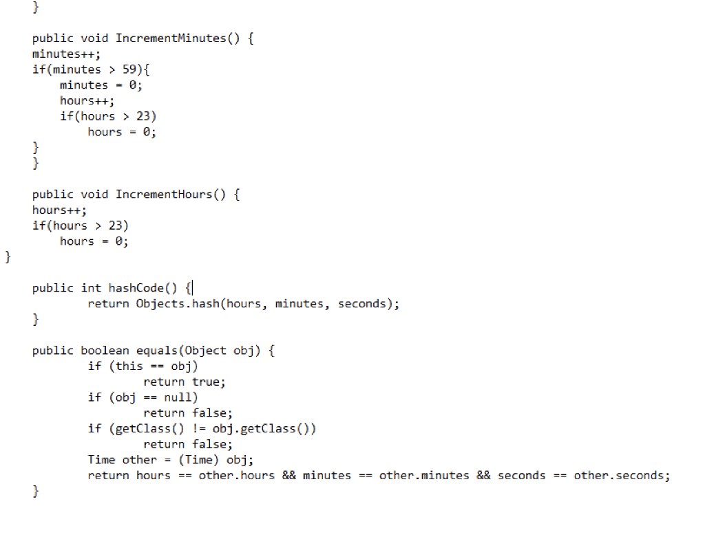 Solved lic class Time private int hours; private int | Chegg.com