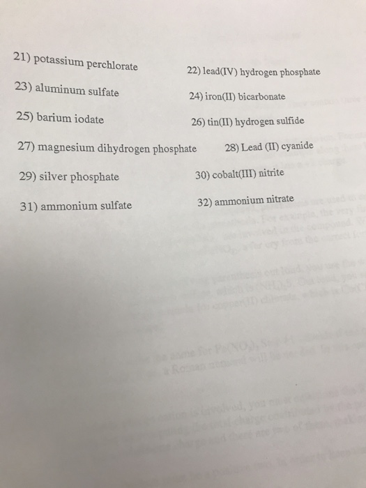 Solved 21) potassium perchlorate 23) aluminum sulfate 25) | Chegg.com