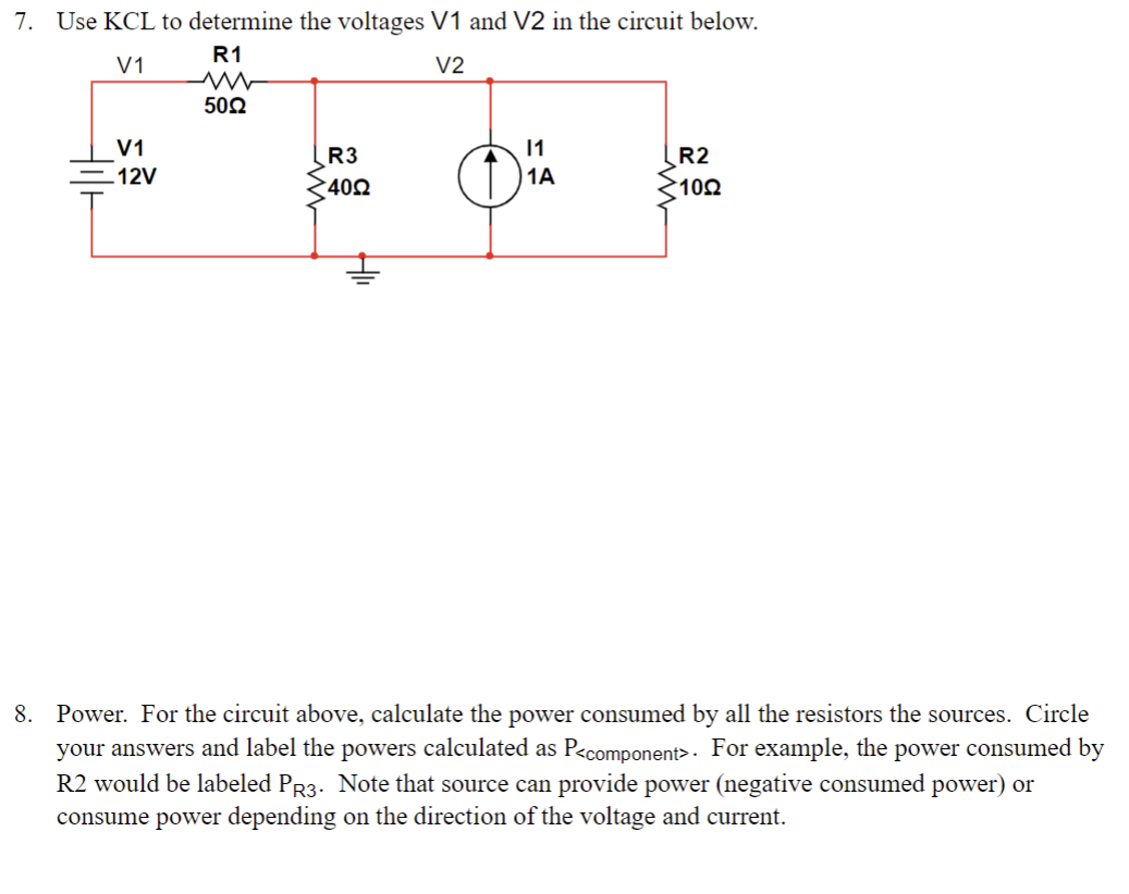 Solved Power. For the circuit above, calculate the power | Chegg.com