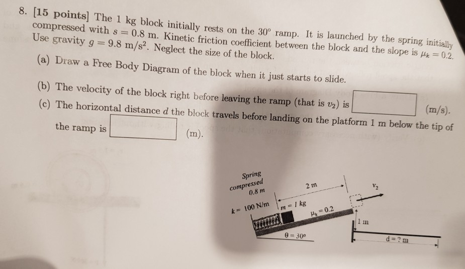 Solved 8. |15 points The 1 kg block initially rests on the | Chegg.com