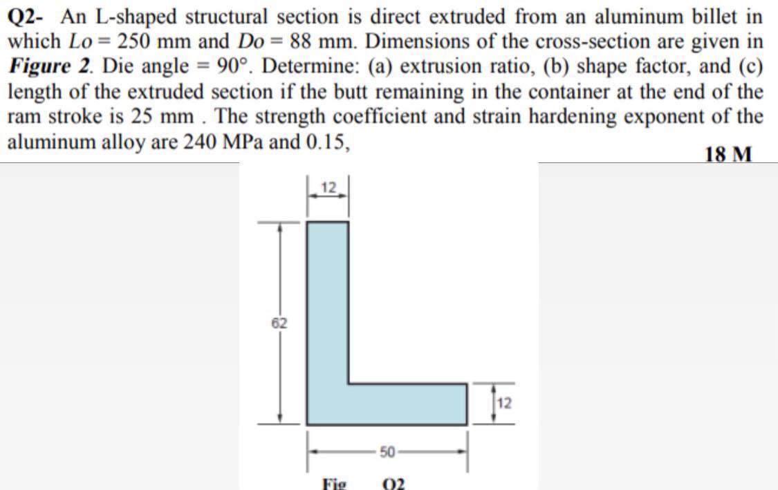 Solved Q2- An L-shaped structural section is direct extruded | Chegg.com