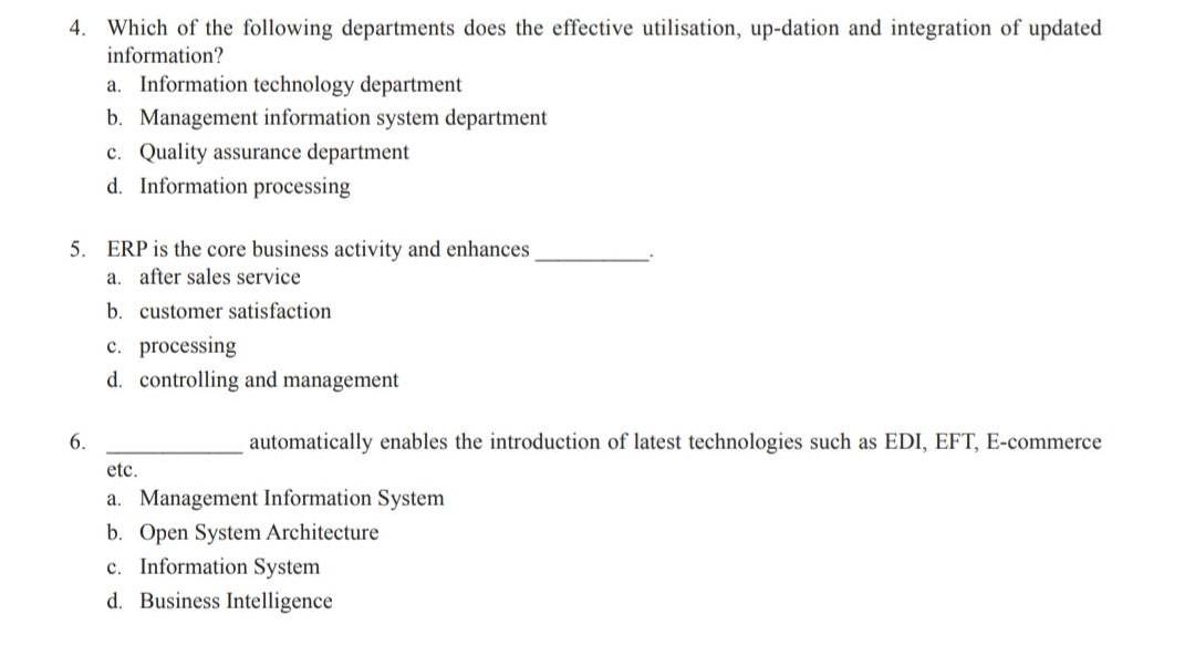 Solved 4. Which of the following departments does the | Chegg.com