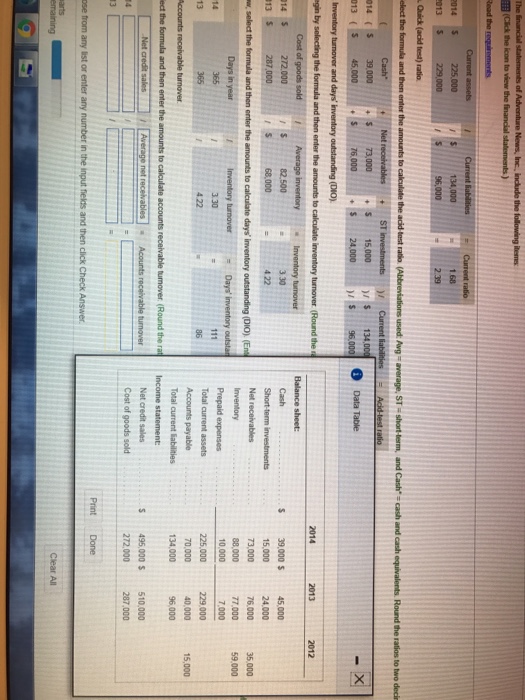 Solved Quick (acid test) ratio. Select the formula and | Chegg.com