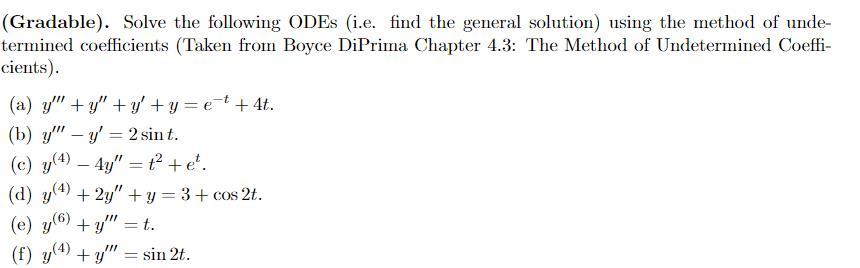 Solved (Gradable). Solve the following ODEs (i.e. find the | Chegg.com