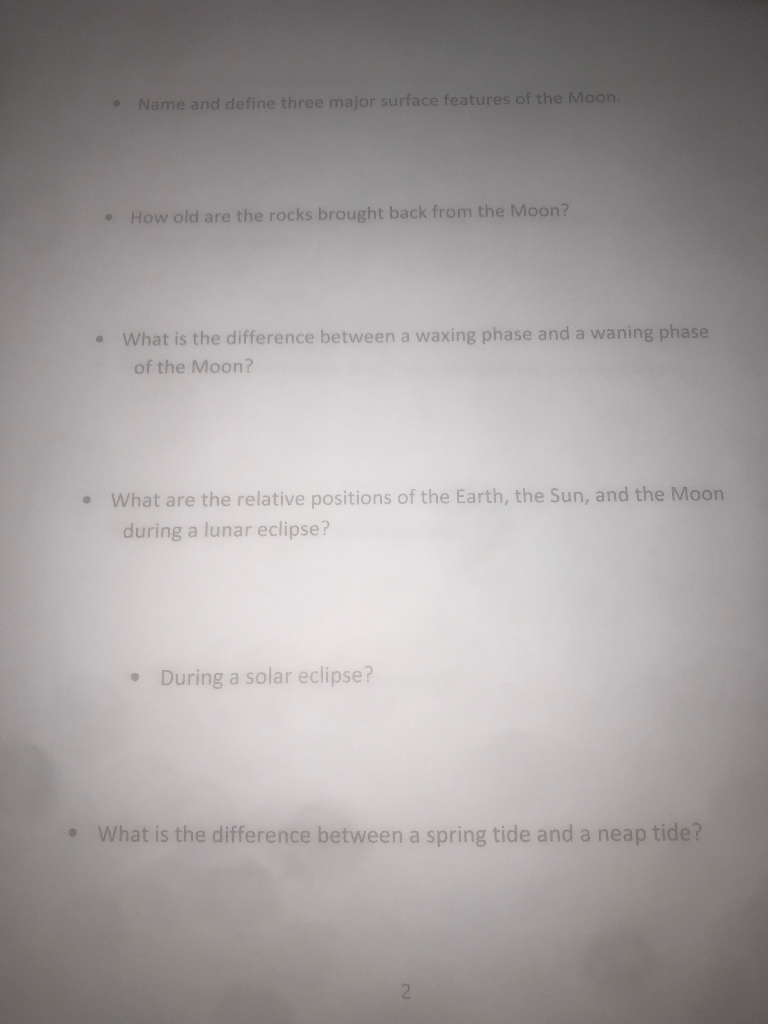 Solved Name and define three major surface features of the | Chegg.com