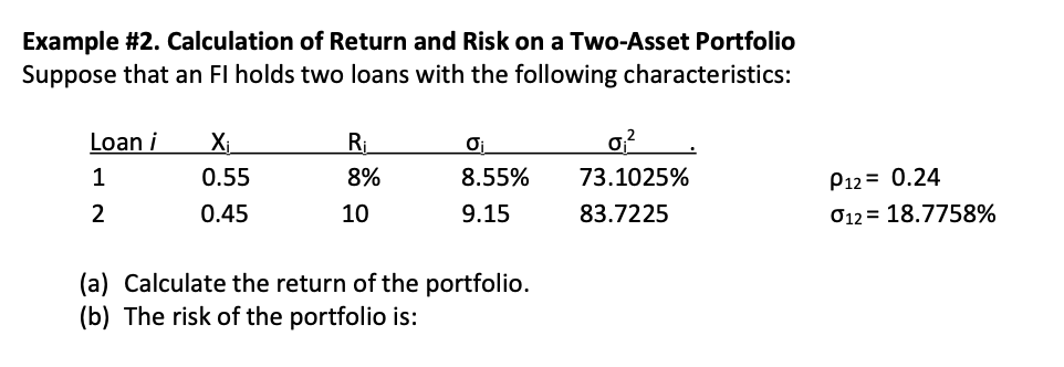 Solved Example \#2. Calculation of Return and Risk on a | Chegg.com
