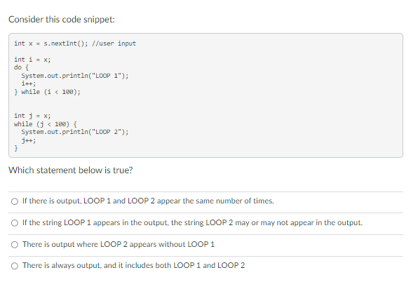 Solved Consider this code snippet: Which statement below is | Chegg.com