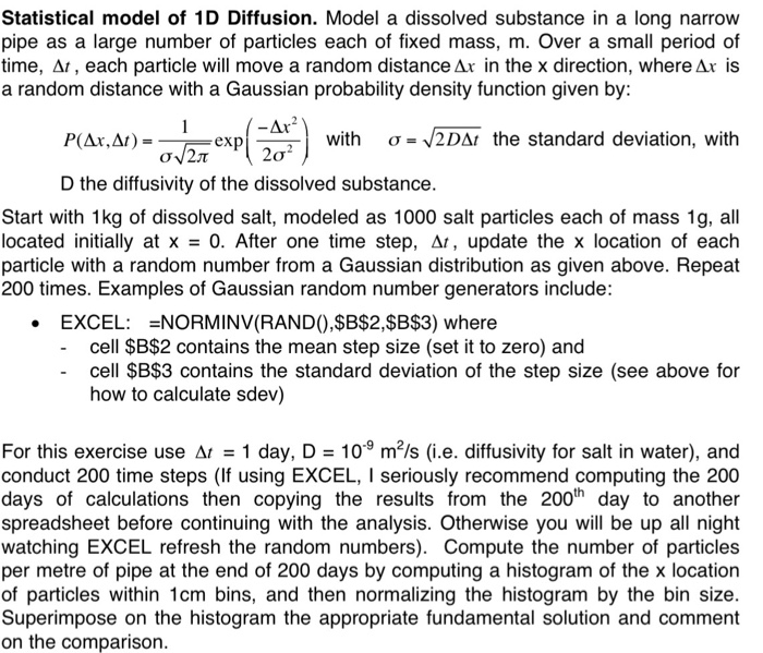 Solved Statistical model of 1D Diffusion. Model a dissolved | Chegg.com