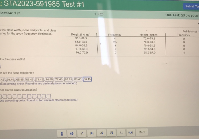 Solved STA2023-591985 Test #1 Submit Tes estion: 1 pt 1 of | Chegg.com Solved STA2023-591985 Test #1 Submit Tes estion: 1 pt 1 of | Chegg.com
