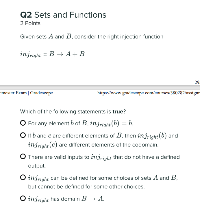 Q2 Sets and Functions 2 Points Given sets A and B, | Chegg.com