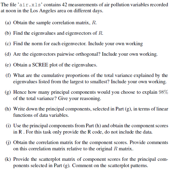 Solved The air.xls ﻿file looks like this The file 'air.xIs' | Chegg.com