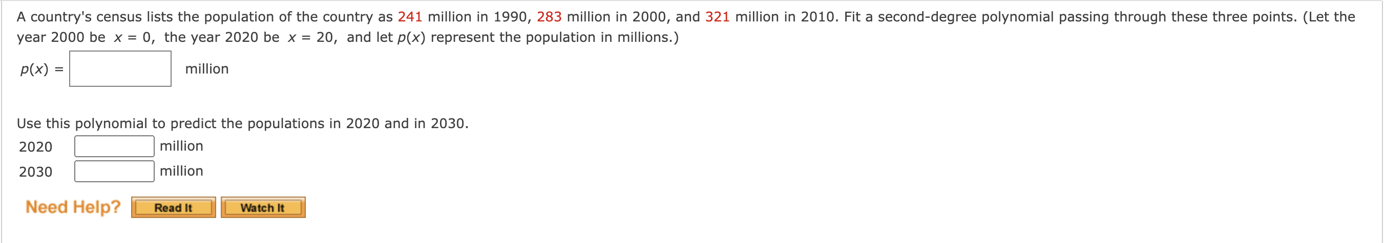 Solved year 2000 be x=0, the year 2020 be x=20, and let p(x) | Chegg.com