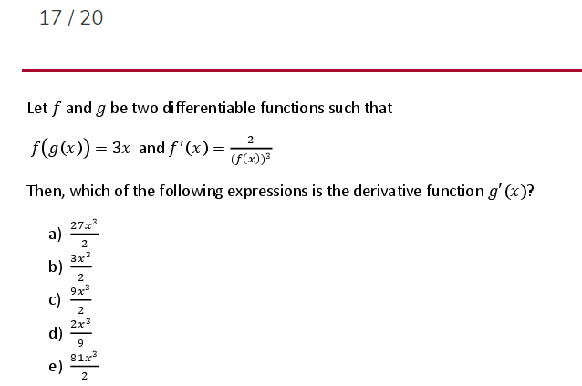 Solved 17/20 Let f and g be two differentiable functions | Chegg.com
