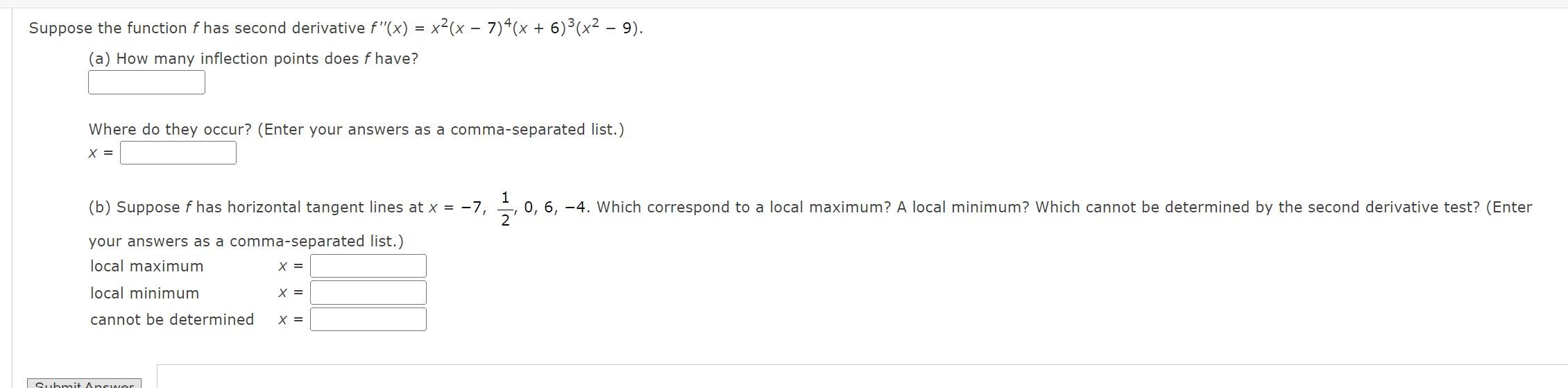 Solved Suppose the function f has second derivative f ''(x) | Chegg.com