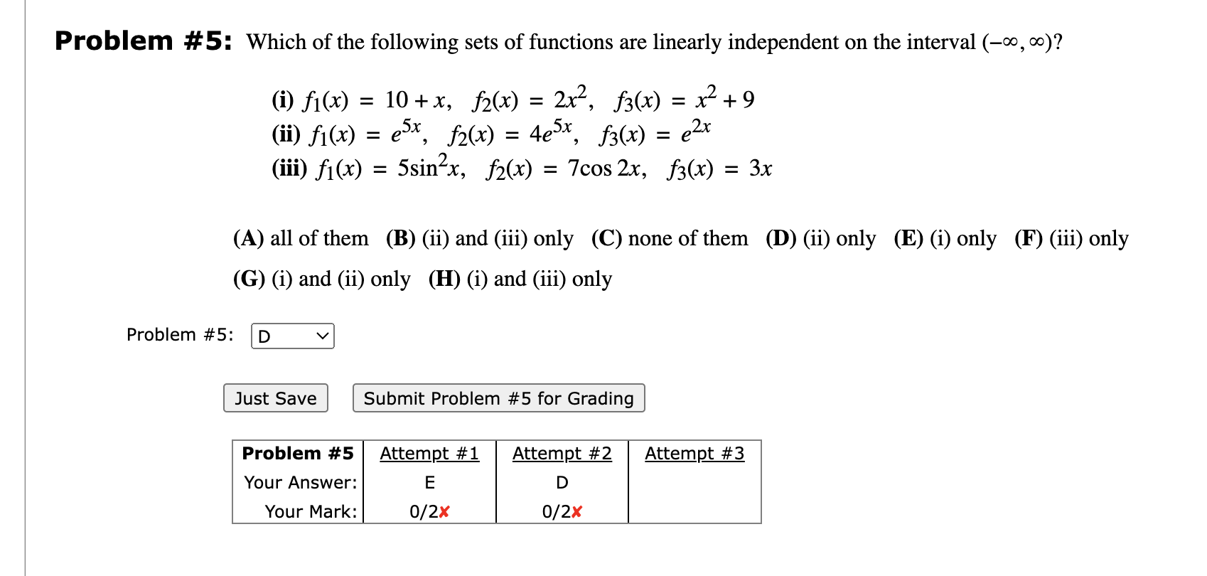 Solved blem \# 5: Which of the following sets of functions | Chegg.com