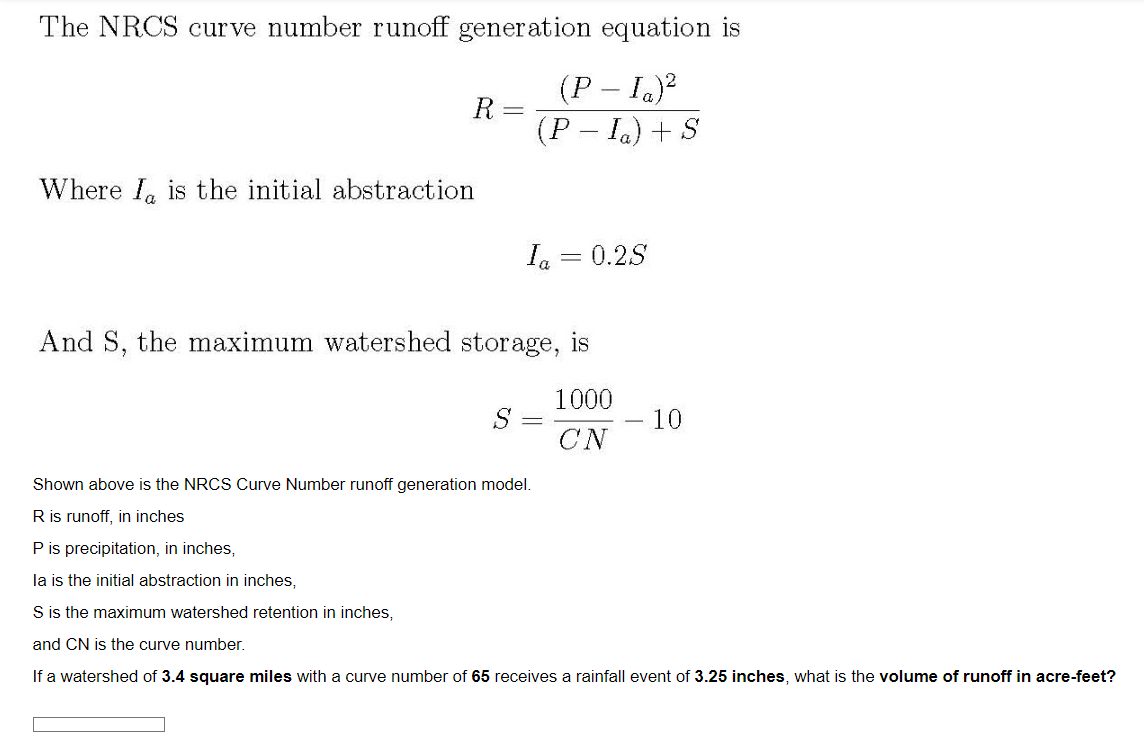 The NRCS curve number runoff generation equation is | Chegg.com