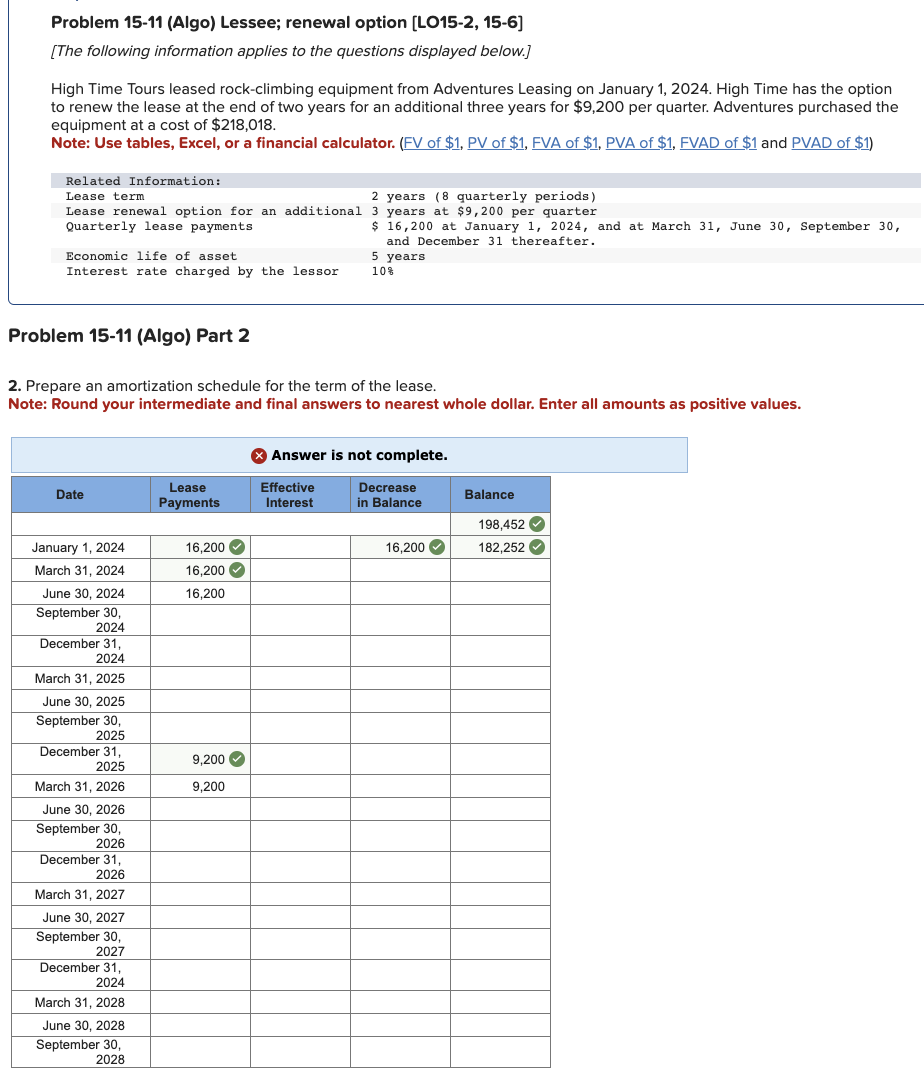 Solved Problem 15-11 (Algo) Lessee; renewal option [LO15-2, | Chegg.com