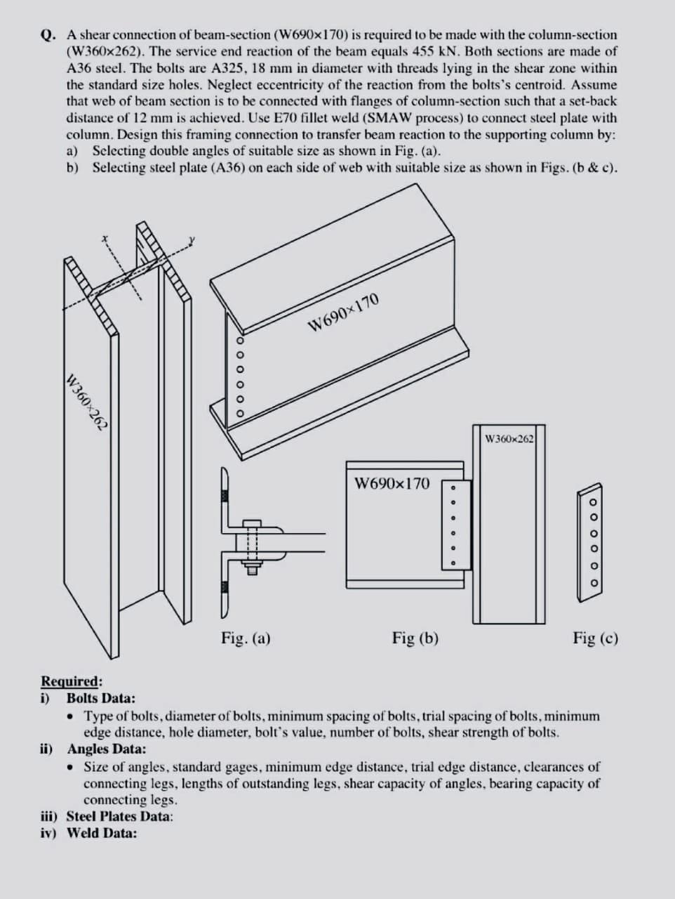 Solved Q. A shear connection of beam-section (W690x170) is | Chegg.com