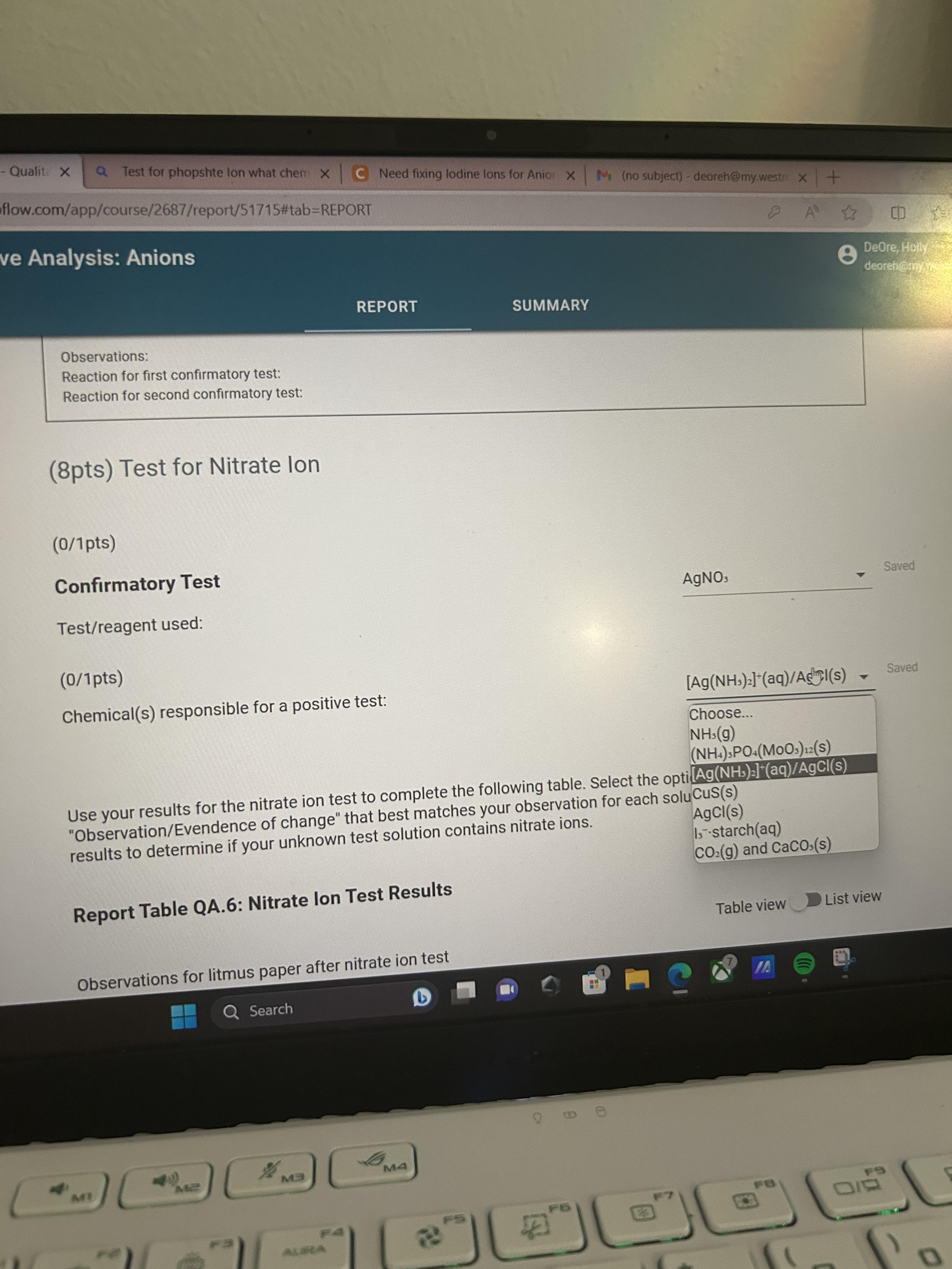 Solved Report Table QA.6: Nitrate lon Test Results Table | Chegg.com