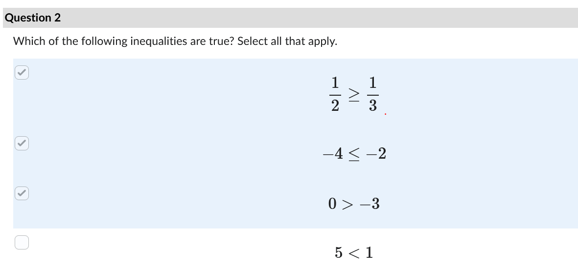 Solved Which of the following inequalities are true? Select | Chegg.com