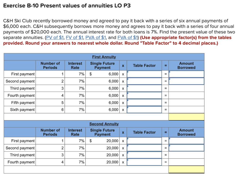 Solved Exercise B-10 Present values of annuities LO P3 C\&H | Chegg.com