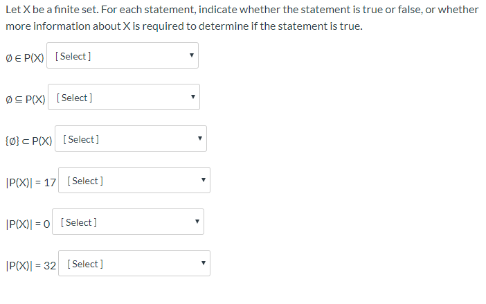 Solved Let X be a finite set. For each statement, indicate | Chegg.com