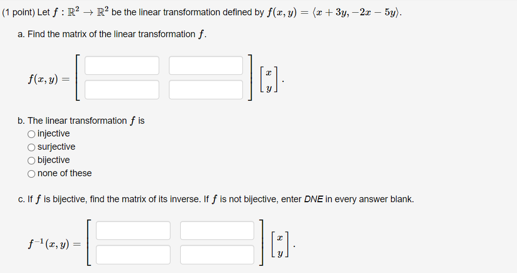 Solved (1 point) Let f: R2 + R3 be the linear transformation | Chegg.com