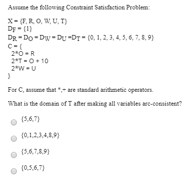 Solved Assume the following Constraint Satisfaction Problem: | Chegg.com