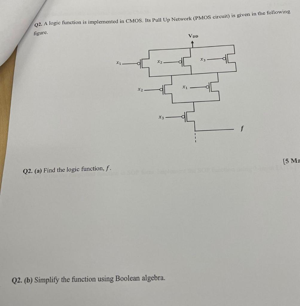 Solved Q2. A logic function is implemented in CMOS. Its Pull | Chegg.com