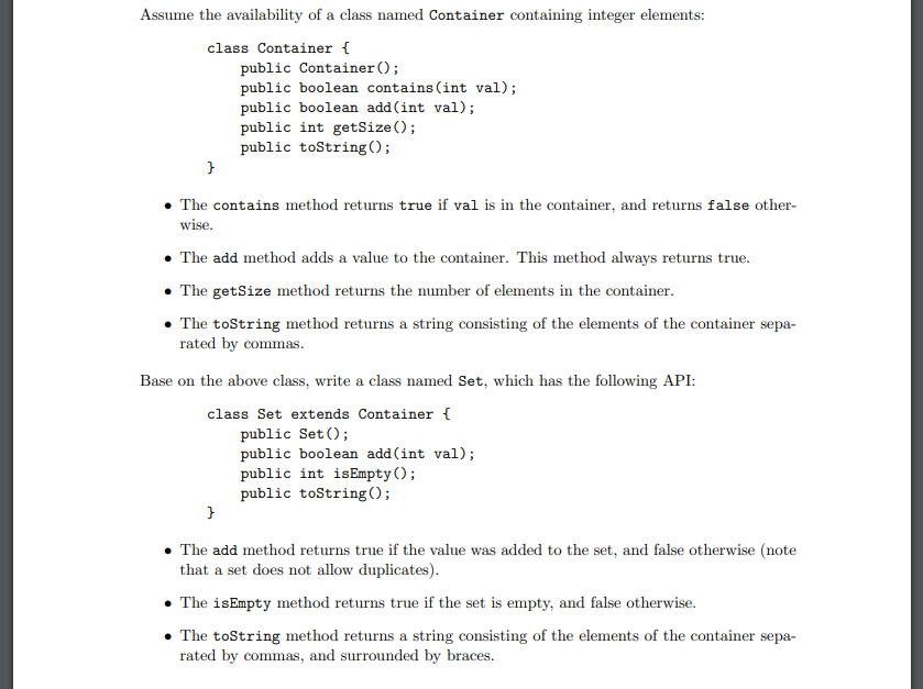 Solved Assume the availability of a class named Container | Chegg.com