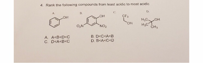 Solved 4. Rank the following compounds from least acidic to | Chegg.com