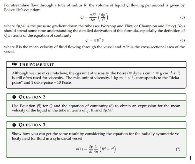 Solved For streamline flow through a tube of radius R, the | Chegg.com