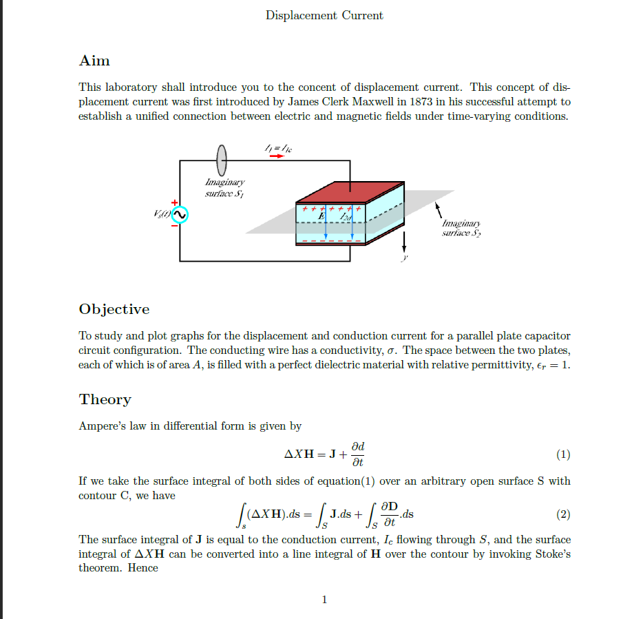 Displacement Current Aim This laboratory shall | Chegg.com