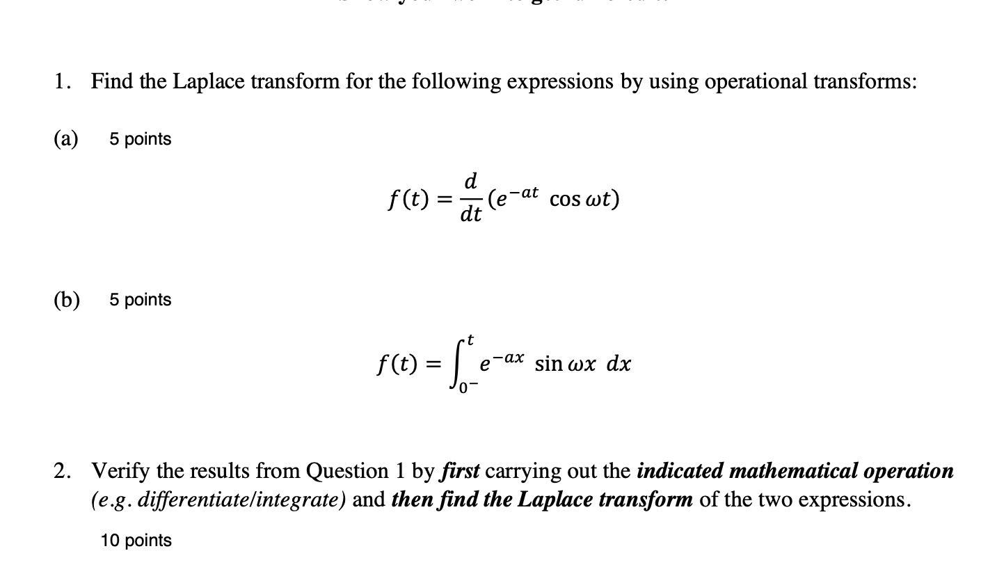 Solved 1. Find the Laplace transform for the following | Chegg.com