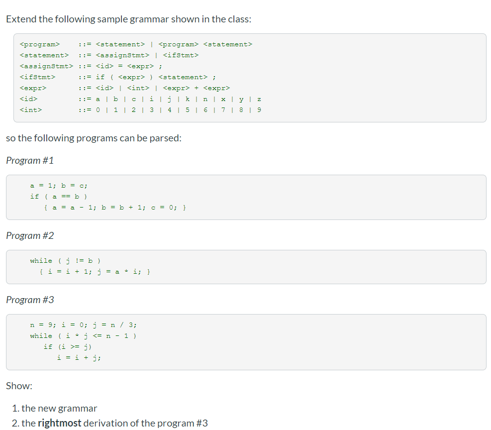 Solved Extend the following sample grammar shown in the | Chegg.com