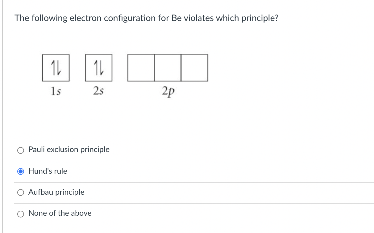 Solved The following electron configuration for Be violates | Chegg.com