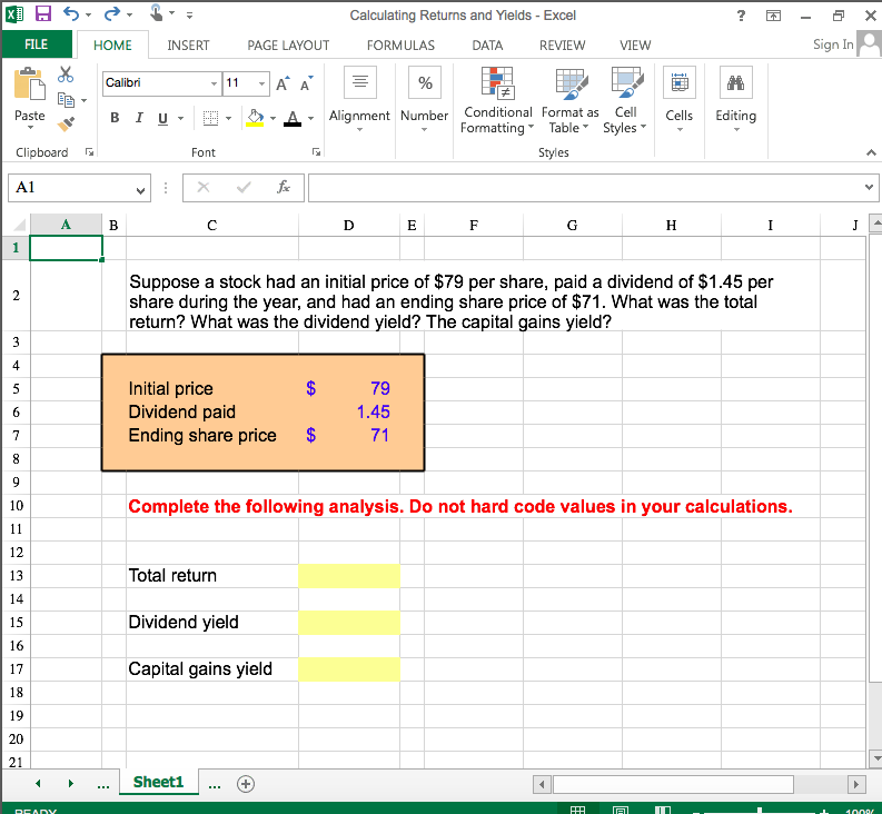 Solved Calculate The Total Return The Dividend Yield And Chegg