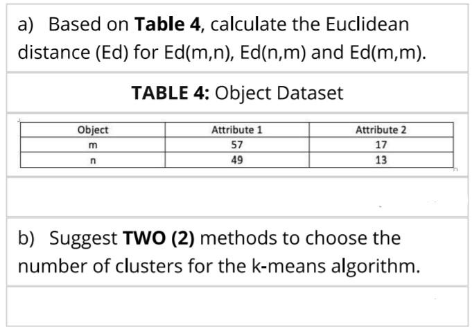 Solved a) Based on Table 4, calculate the Euclidean distance | Chegg.com