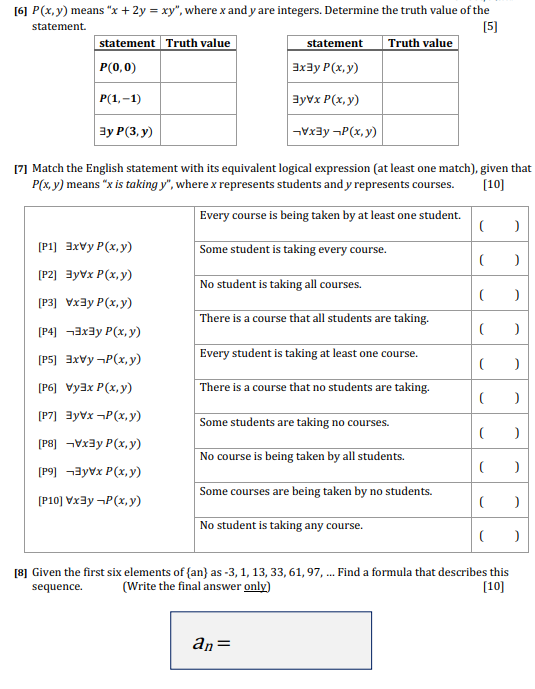 Solved statement. [6] P(x,y) means "x +2y = xy", where x and | Chegg.com