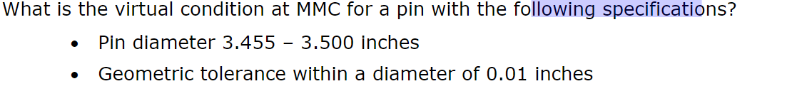 Solved What is the virtual condition at MMC for a pin with | Chegg.com