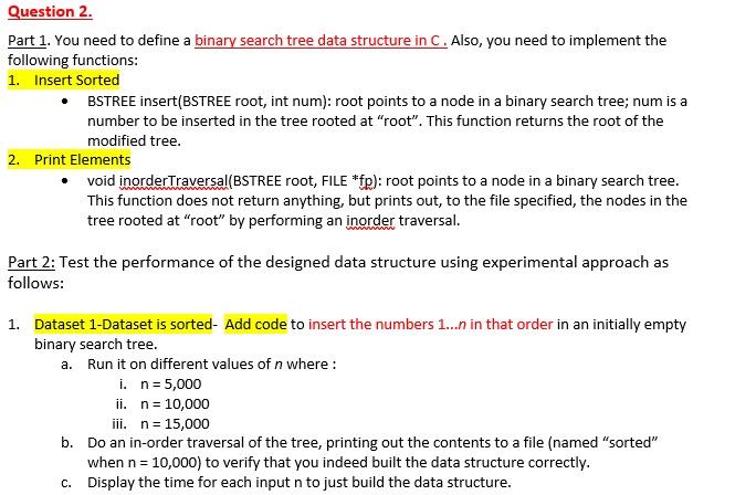 Solved Part 1. You need to define a binary search tree data | Chegg.com