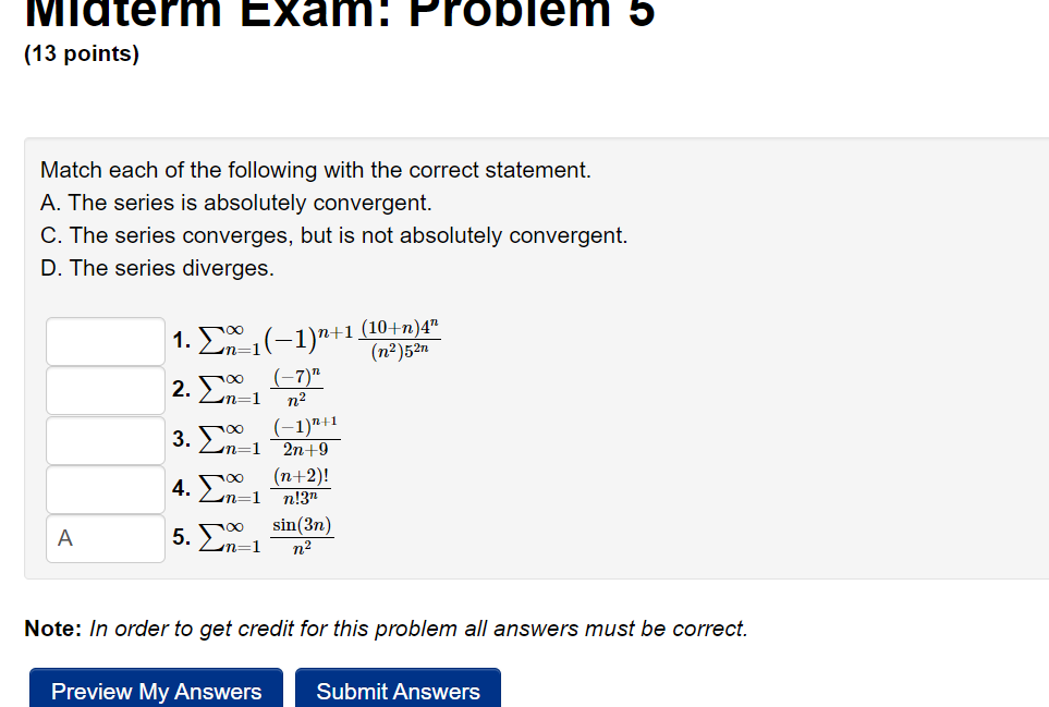 Midterm Exam: Problem 5 (13 points) Match each of the | Chegg.com