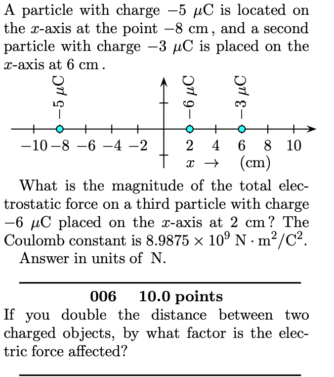 Solved A particle with charge −5μC is located on the x-axis | Chegg.com