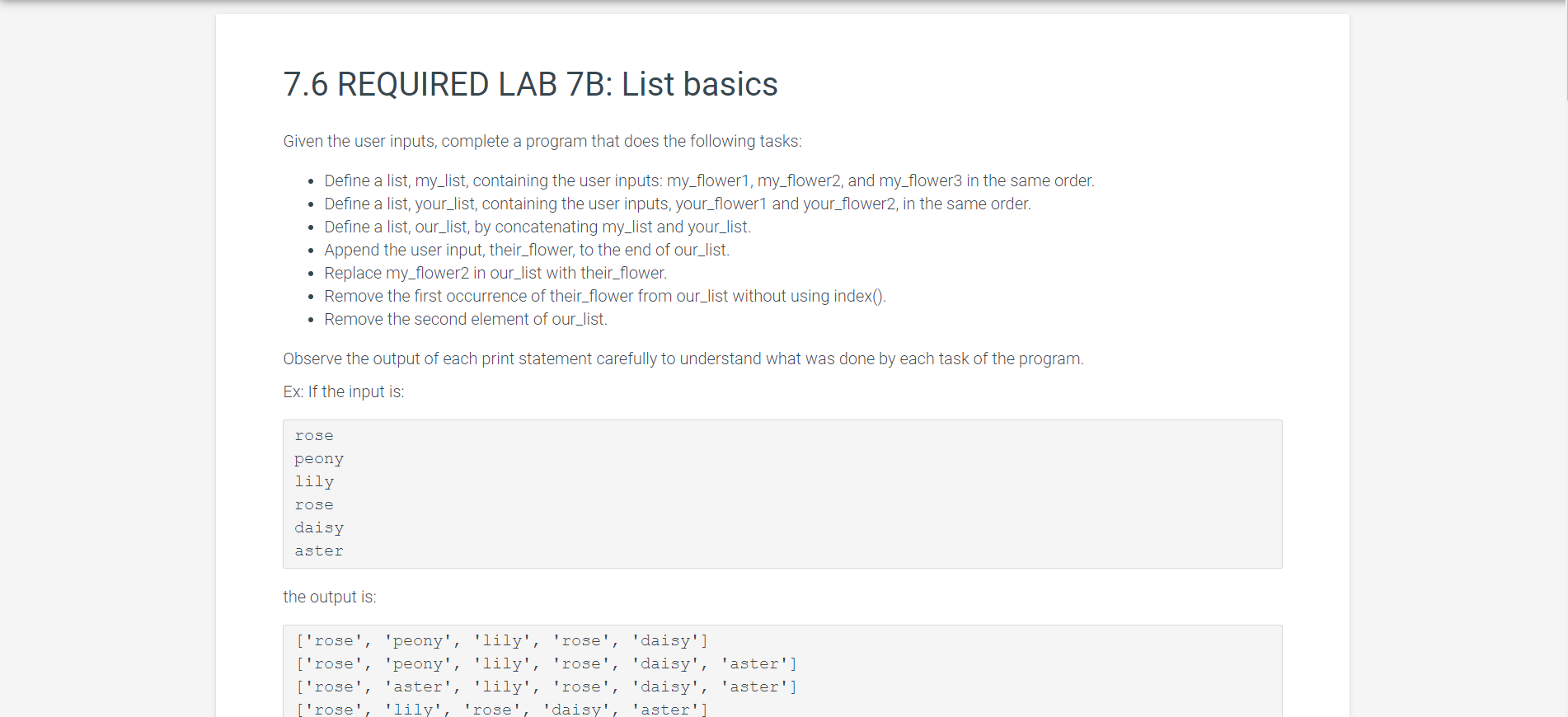 Solved 7 6 Required Lab 7b List Basics Given The User