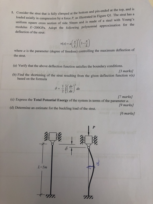 Solved at is fully clamped at the bottom and pin-ended at | Chegg.com