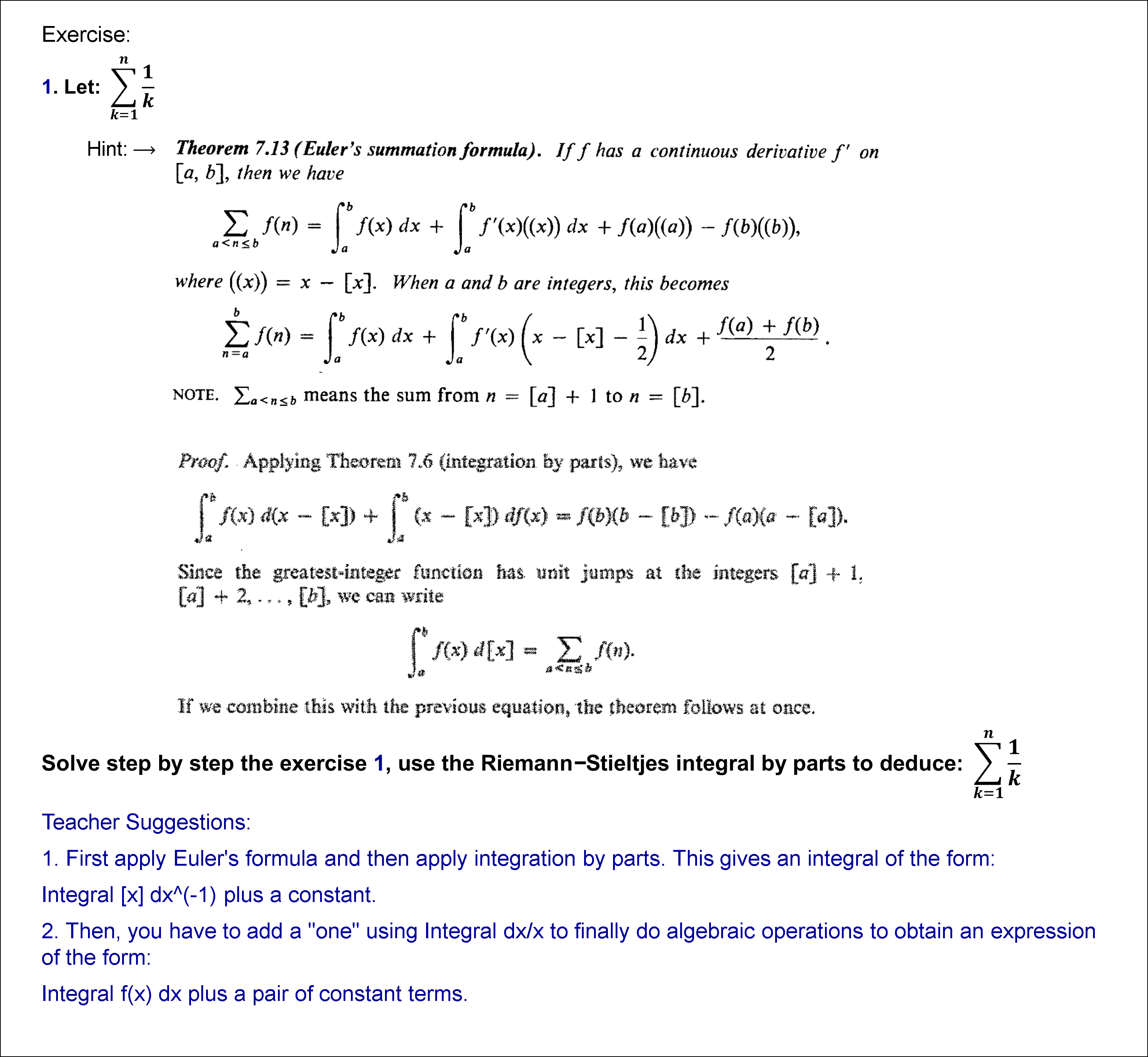 Solved Theorem 7.13 (Euler's summation formula). If f has a | Chegg.com