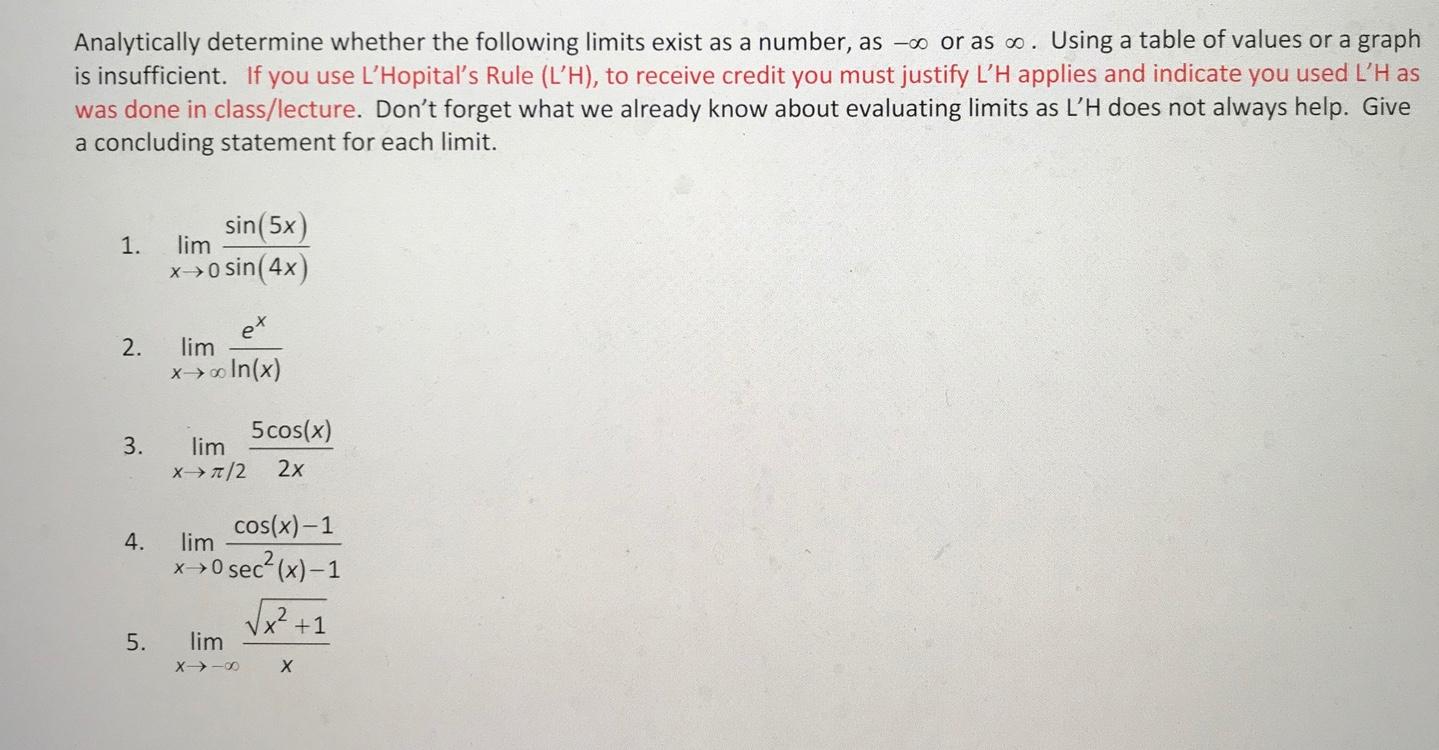 Solved Analytically Determine Whether The Following Limits 